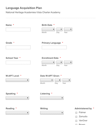 Language Acquisition Plan Form Template | Jotform