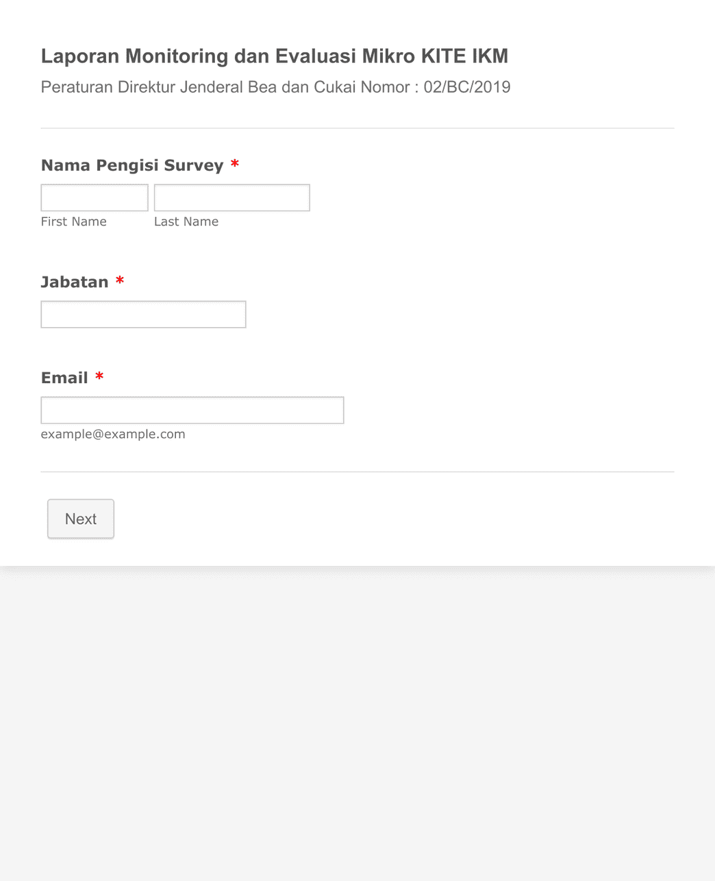 Laporan Monitoring dan Evaluasi Mikro KITE IKM Form Template | Jotform