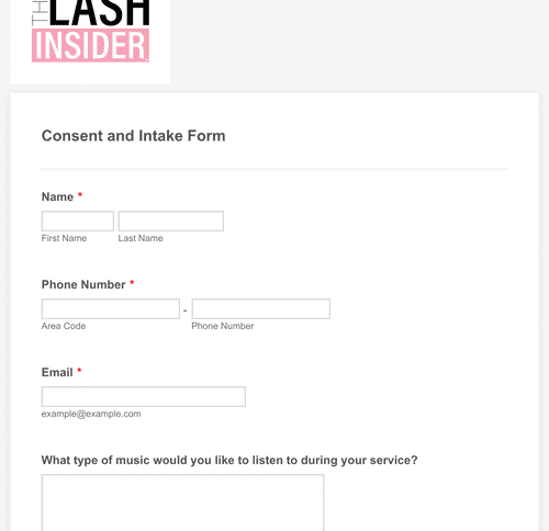 Lash Extension Consent and Intake Form Template | Jotform