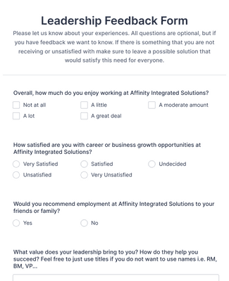 Leadership Feedback Form Template | Jotform