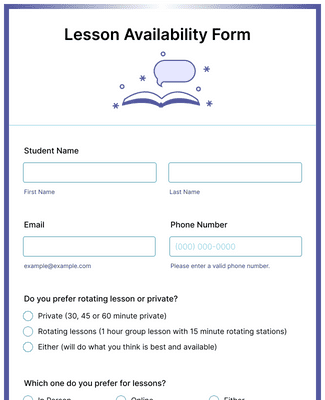 Lesson Availability Form Template | Jotform