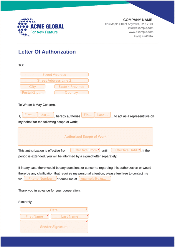 Letter Of Authorization Sign Templates Jotform