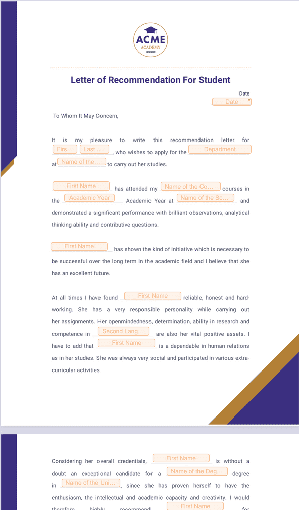 Letter of Recommendation for Student - Sign Templates | Jotform