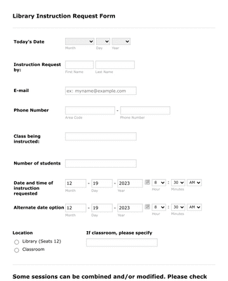 Library Instruction Request Form Template | Jotform