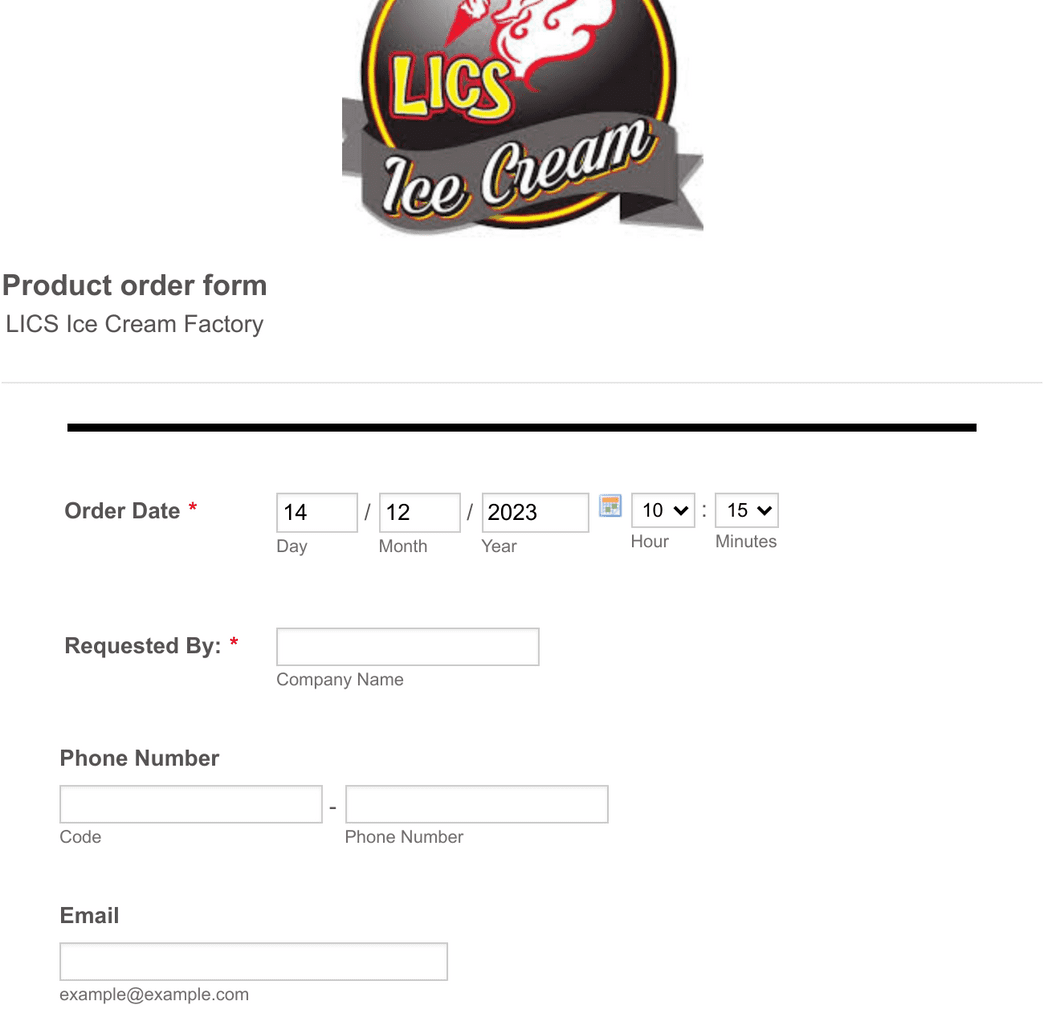 Lics Customer order Form Template | Jotform