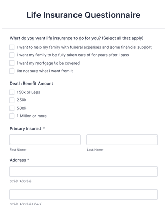 Life Insurance Questionnaire Form Template | Jotform