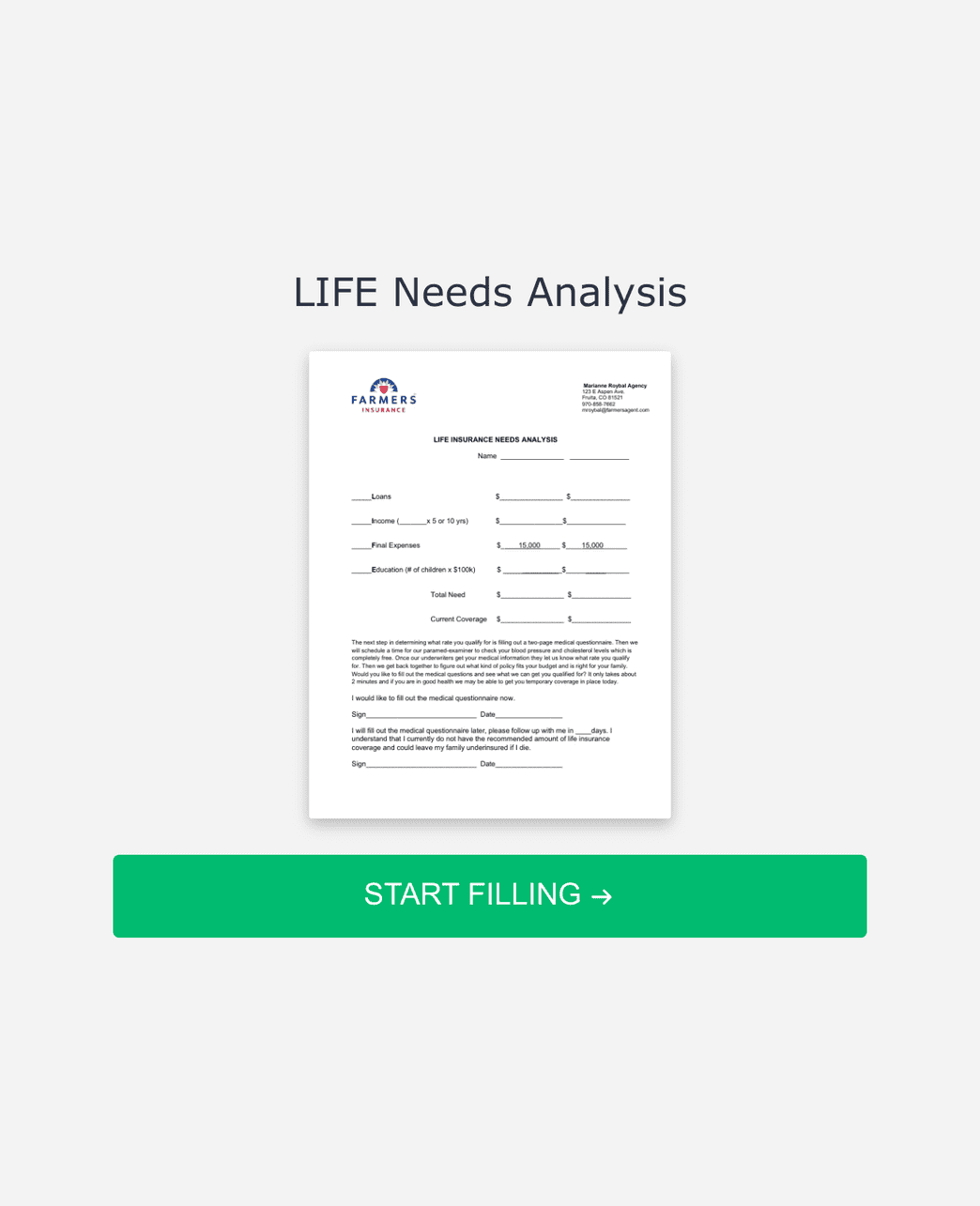 LIFE Needs Analysis Form Template | Jotform