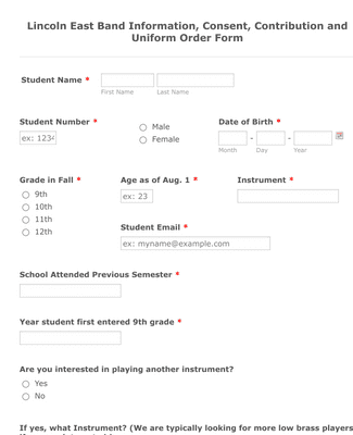 High School Band Application Form Template | Jotform