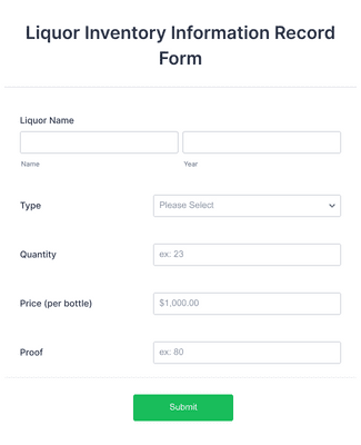 Liquor Inventory Information Record Form Template | Jotform