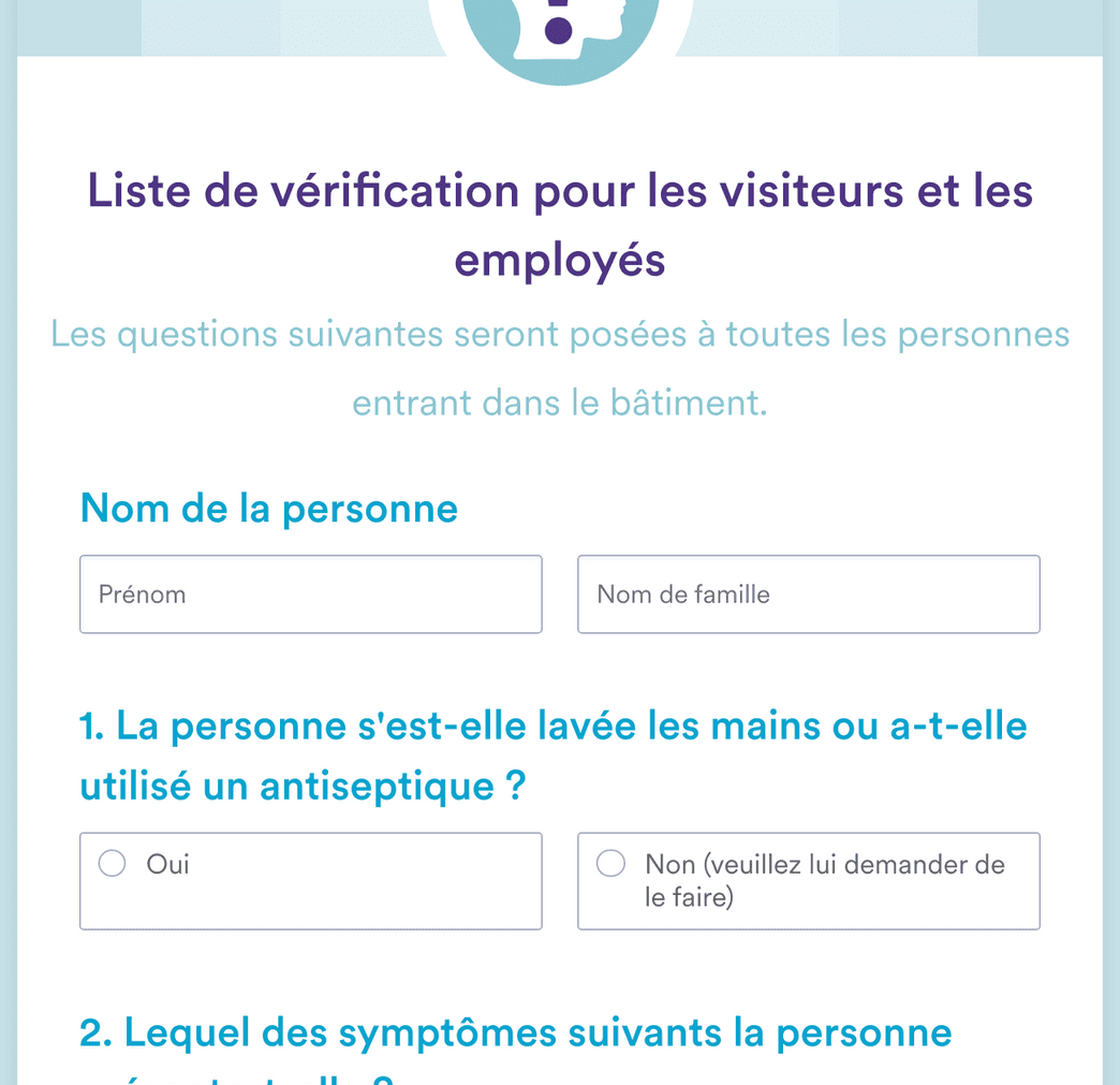 Liste de vérification pour les visiteurs et les employés Modèle du ...