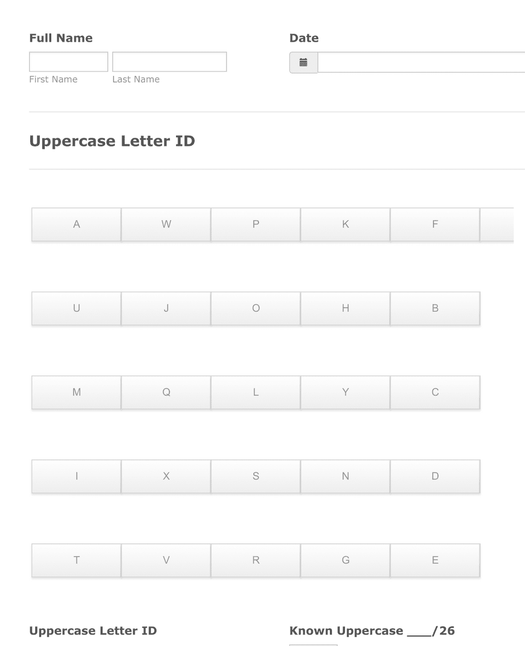 Literacy - Letter ID/Sounds Form Template | Jotform