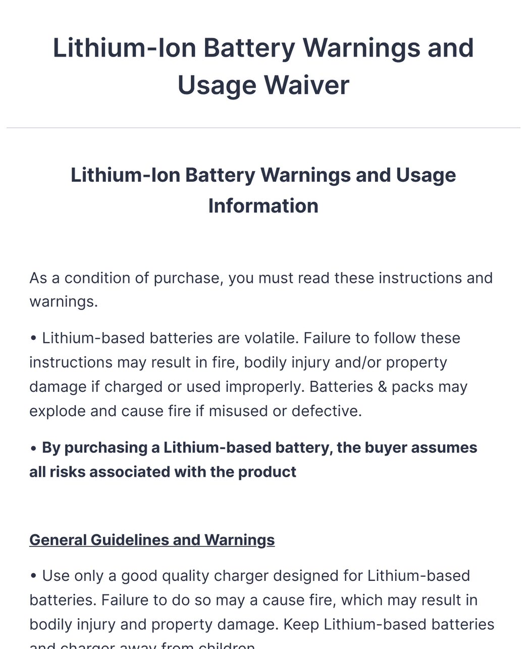Lithium-Ion Battery Warnings and Usage Waiver Form Template | Jotform