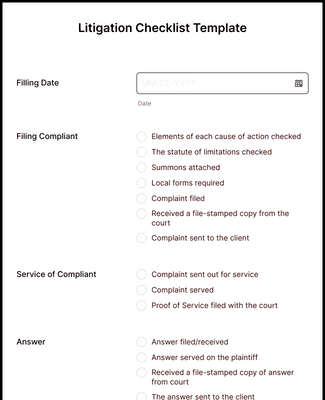 Litigation Checklist Template Form Template | Jotform