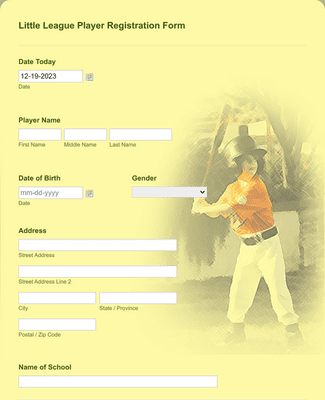Little League Player Registration Form Template | Jotform