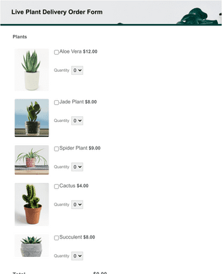 Live Plant Delivery Order Form Template | Jotform
