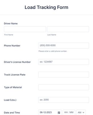 Load Tracking Form Template | Jotform