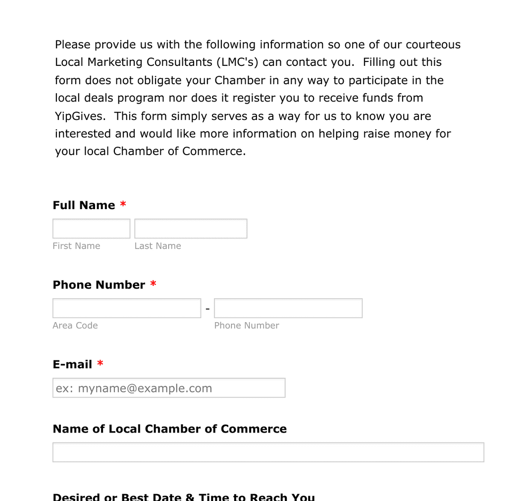 Local Chamber Information Form (Woodstock) Form Template | Jotform