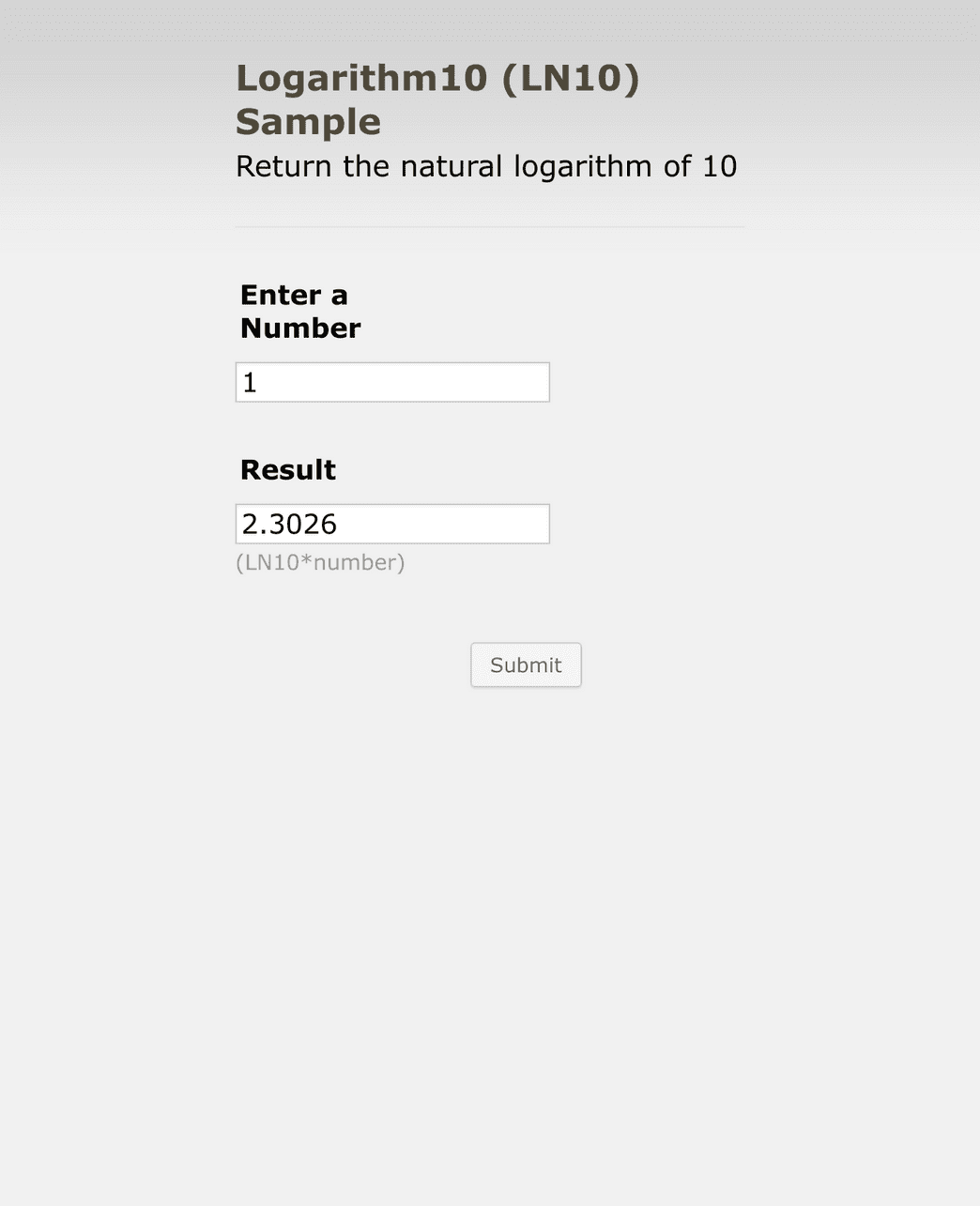 Logarithm10 (LN10) Sample Form Template | Jotform
