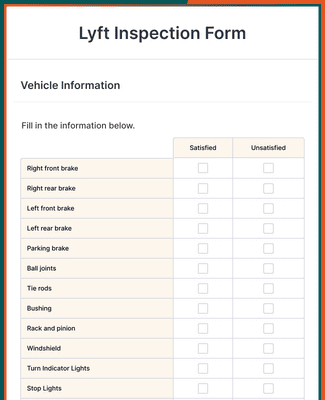 Lyft Inspection Form Template | Jotform