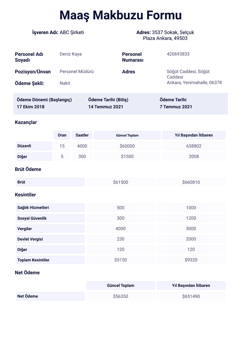 Maaş Makbuz Şablonu - PDF Şablonları | Jotform