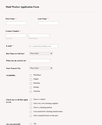 Maid Worker Application Form Template | Jotform