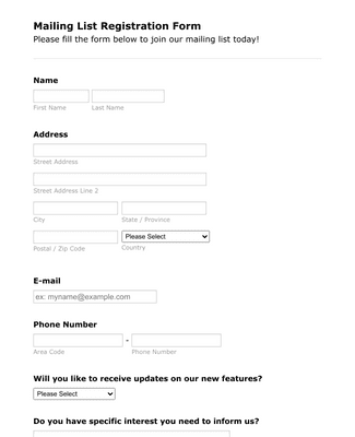 Mailing List Registration Form Template | Jotform