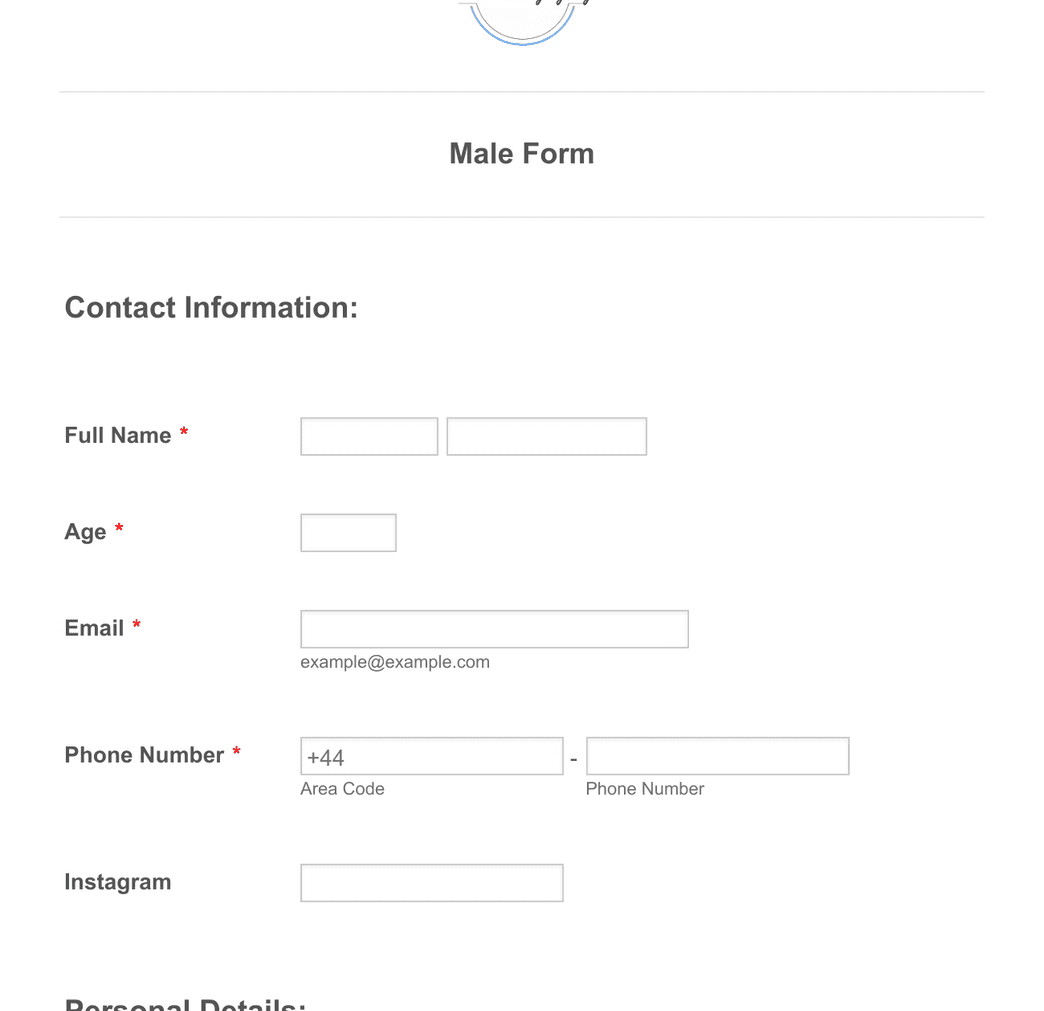 Male Model Application Form Template | Jotform