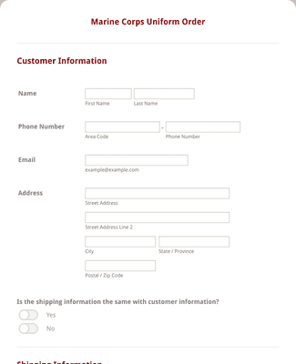 Marine Corps Uniform Order Form Template | Jotform