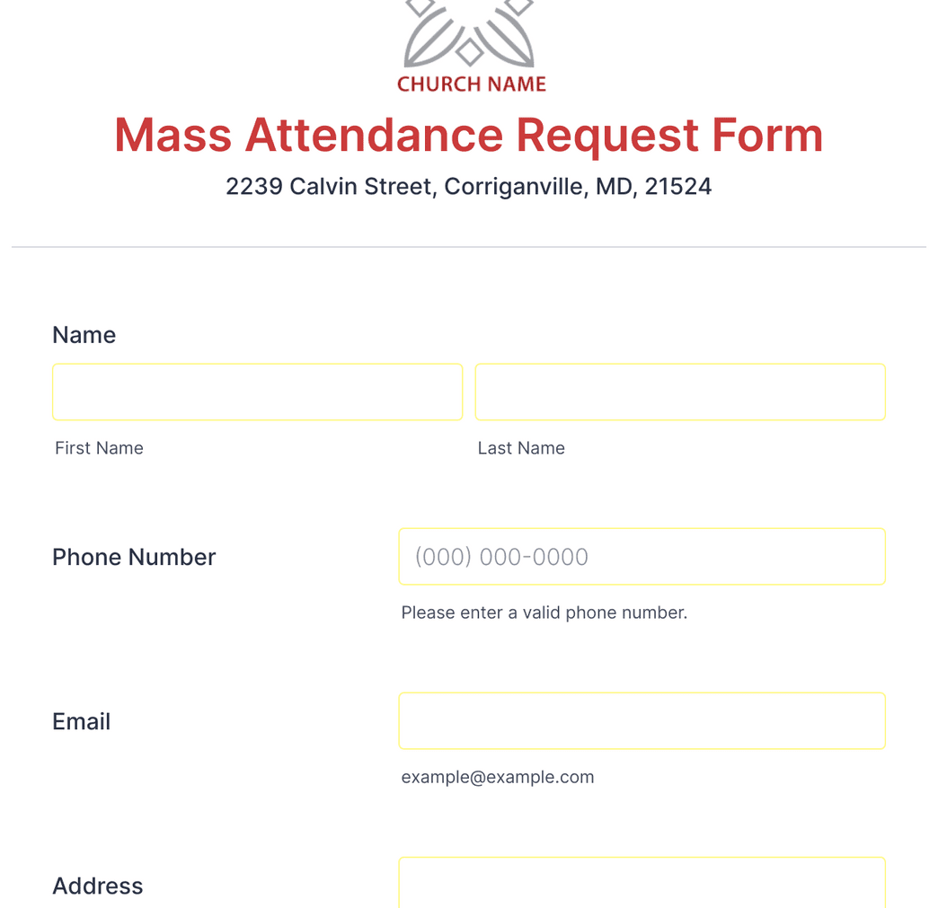 Mass Attendance Request Form Template | Jotform