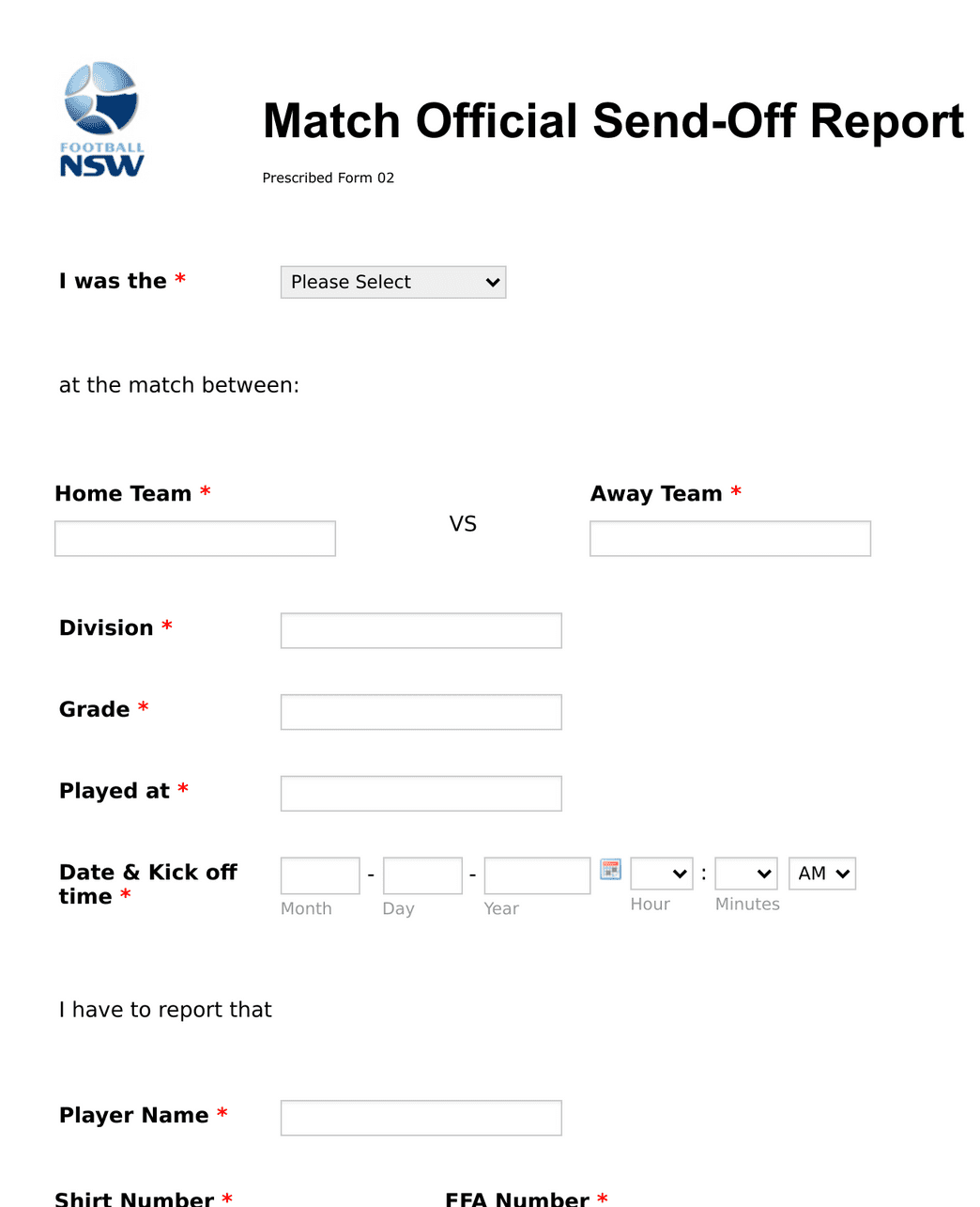 Match Official Send-Off Report Form Template | Jotform