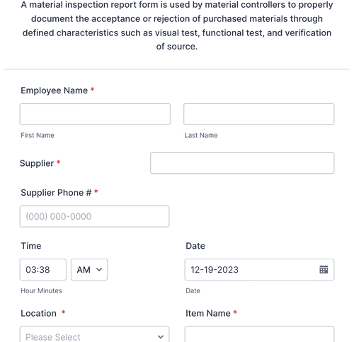 Material Inspection Checklist Form Template | Jotform