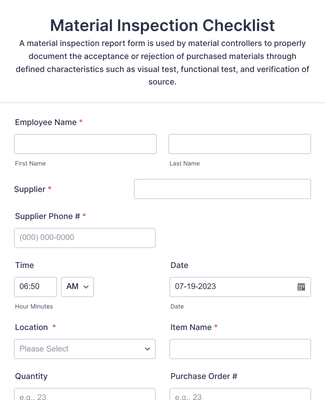 Material Inspection Checklist Form Template | Jotform