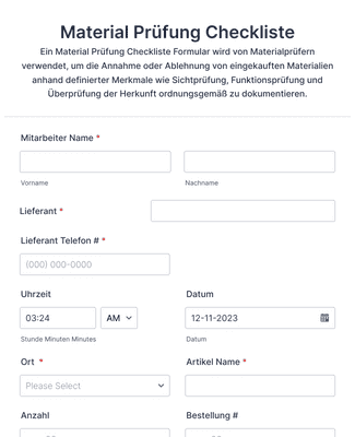 Material Prüfung Checkliste Formularvorlage | Jotform