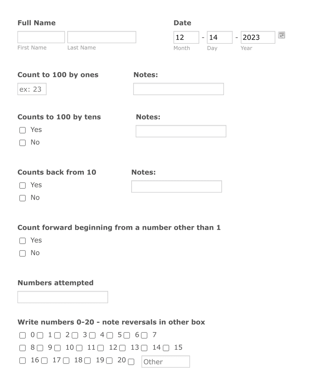 Math Assessment - Beginning of Year Form Template | Jotform