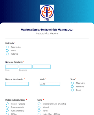 Matrícula Escolar 2021 Modelo de Formulário | Jotform