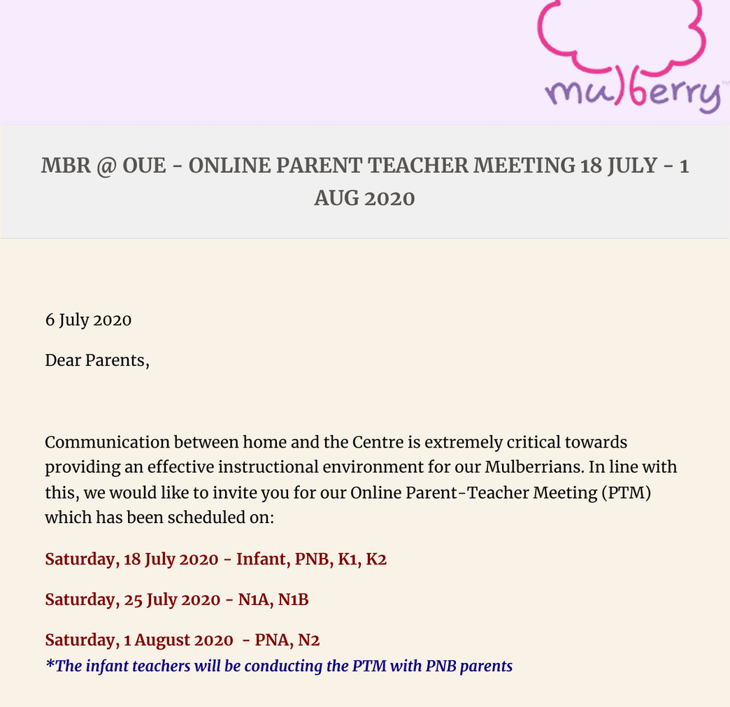 MBR-ONLINE PARENT TEACHER MEETING 2020 Form Template | Jotform