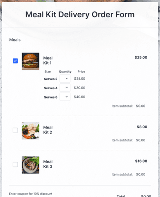 Meal Kit Delivery Order Form Template | Jotform