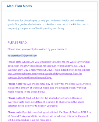 Meal Plan Meals Form Template | Jotform