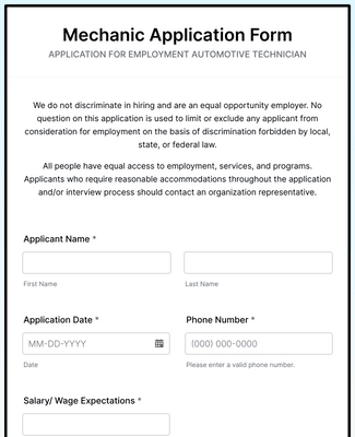 Mechanic Application Form Template | Jotform
