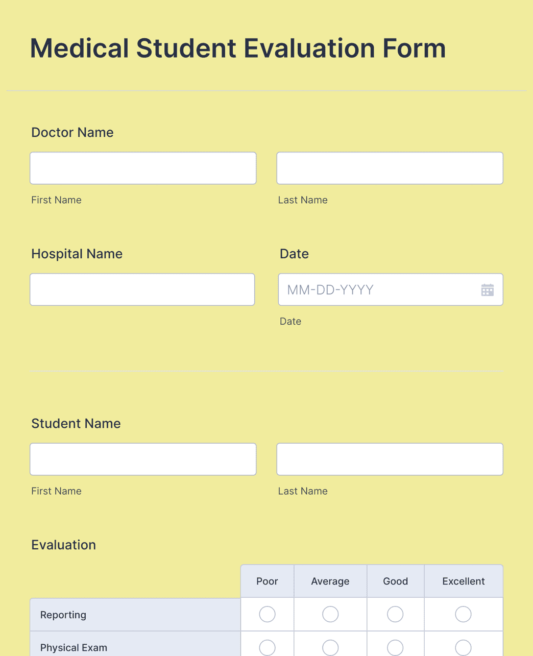 Medical Student Evaluation Form Template | Jotform Medical Student Evaluation Form Template | Jotform