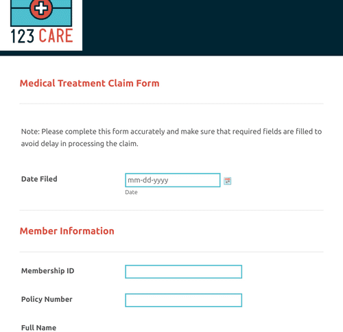Medical Treatment Claim Form Template | Jotform