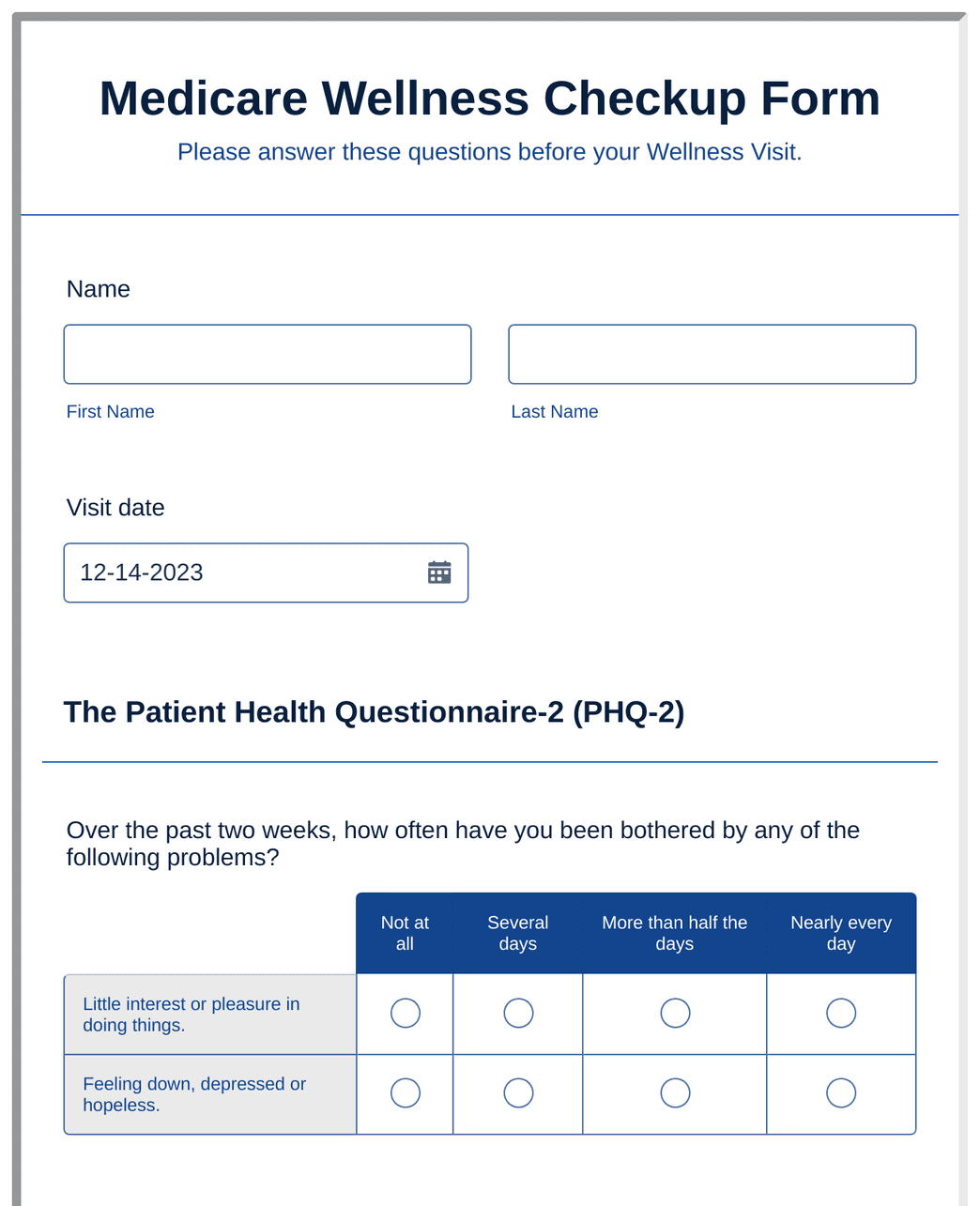 Medicare Wellness Checkup Form Template | Jotform