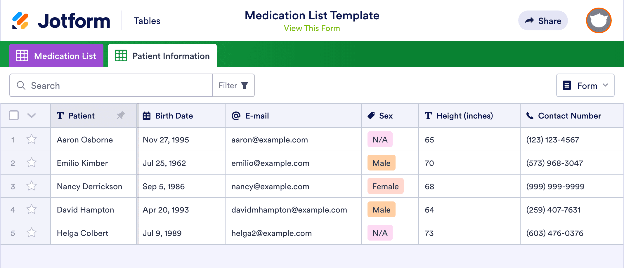 Medication List Template | Jotform Tables