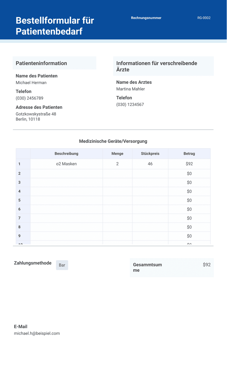 Medizinische Rechnungsvorlage - PDF-Vorlagen | Jotform