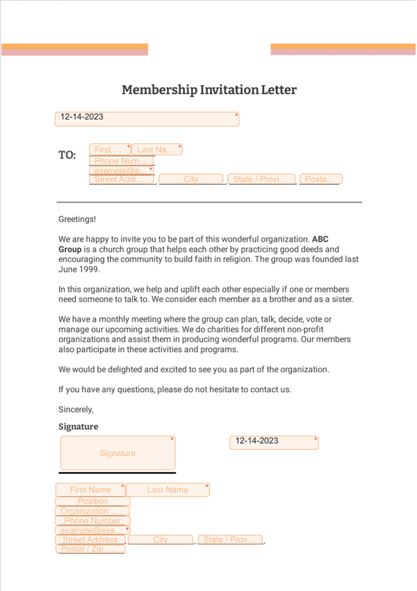 Membership Invitation Letter - Sign Templates | Jotform