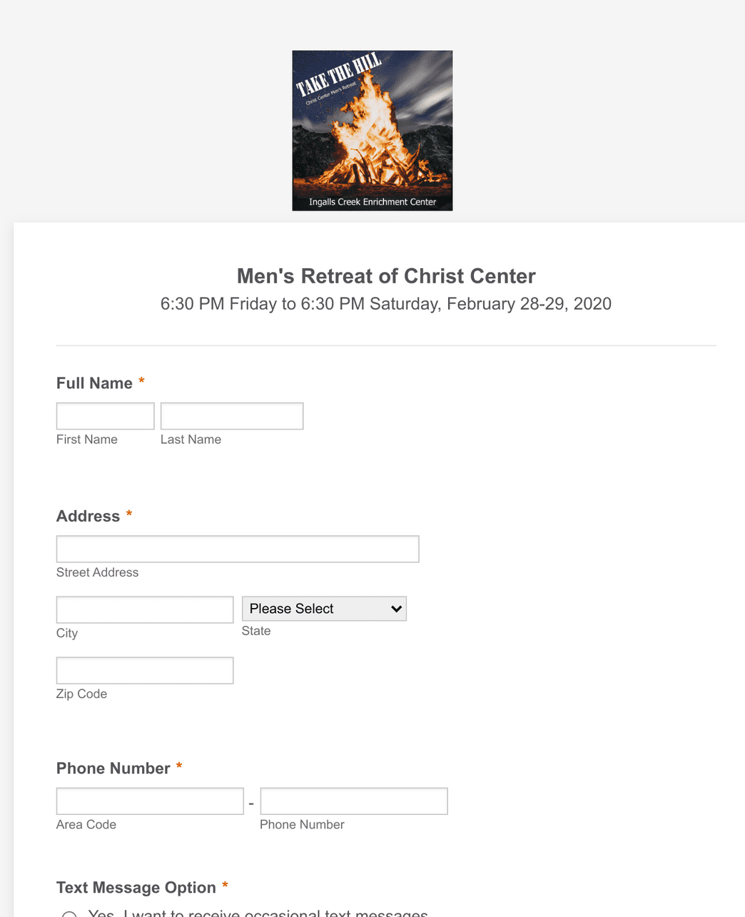 Men's Retreat Registration, CC Form Template | Jotform
