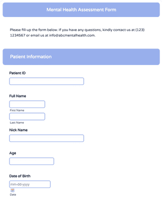 Mental Health Assessment Form Template | JotForm