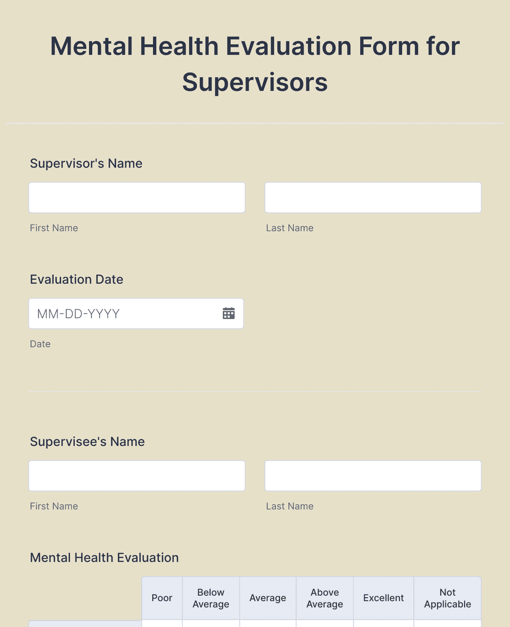Mental Health Evaluation Form for Supervisors Form Template | Jotform