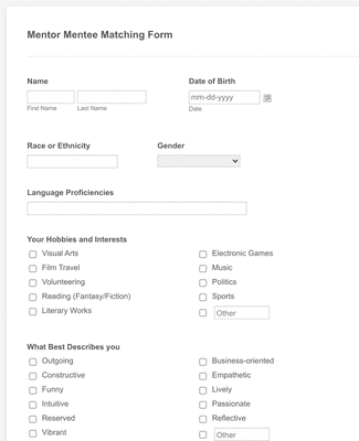 Mentor Mentee Matching Form Template | Jotform