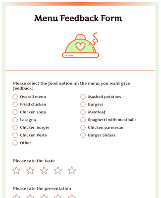 Menu Feedback Form Template | Jotform